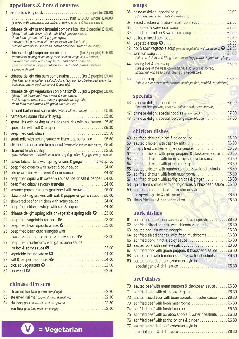 Take-Away Menu | Chinese Delight Frodsham