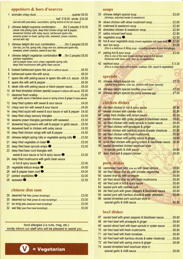 Take-Away Menu | Chinese Delight Frodsham